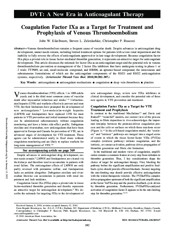 (PDF) Coagulation Factor IXa as a Target for Treatment and Prophylaxis ...