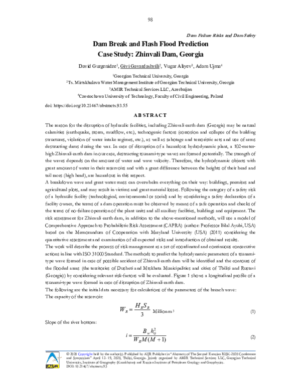(PDF) Dam Break and Flash Flood Prediction Case Study: Zhinvali Dam, Georgia | Adam Ujma ...
