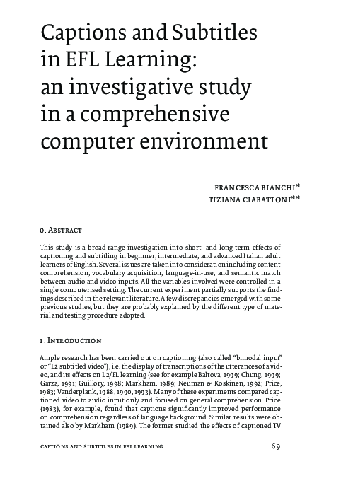 (PDF) Captions and Subtitles in EFL Learning: an investigative study in ...