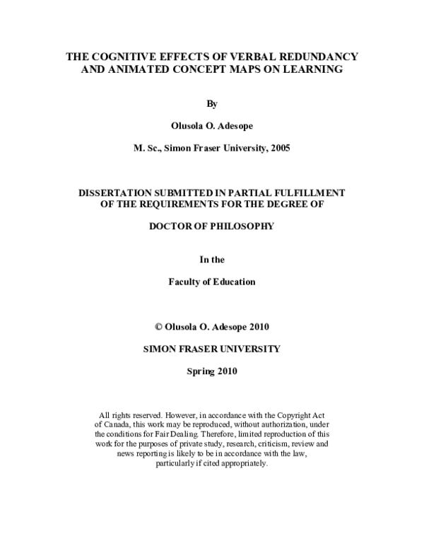 (PDF) The cognitive effects of verbal redundancy and animated concept maps on learning | Olusola ...