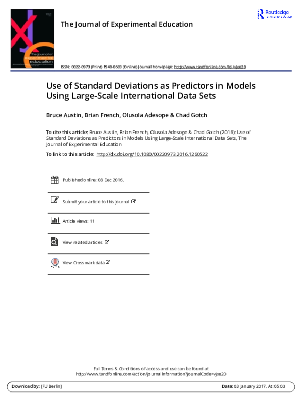 Pdf Use Of Standard Deviations As Predictors In Models Using Large