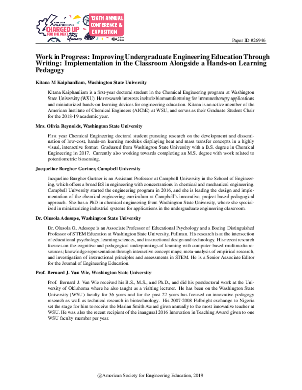 (PDF) Work in Progress: Improving Undergraduate Engineering Education Through Writing ...
