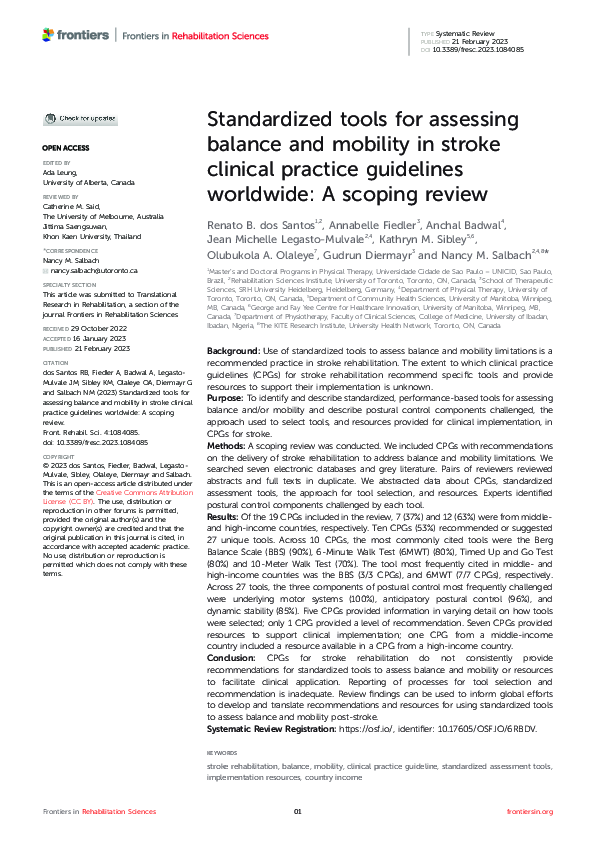 (PDF) Standardized tools for assessing balance and mobility in stroke ...