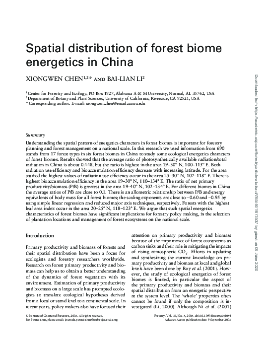 (PDF) Spatial distribution of forest biome energetics in China