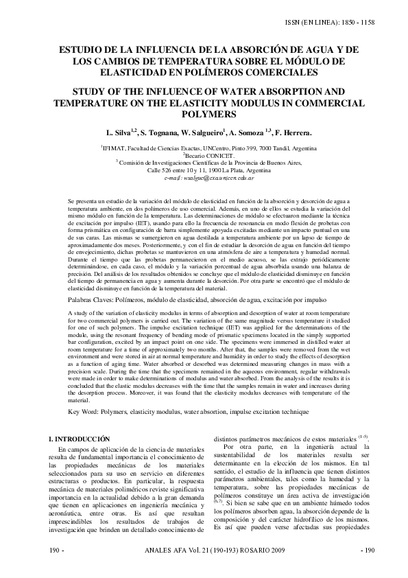 (PDF) Study of the Influence of Water Absorption and Temperature on the Elasticity Modulus in ...