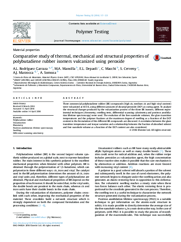(PDF) Comparative study of thermal, mechanical and structural properties of polybutadiene rubber ...