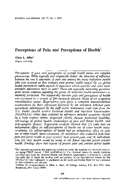 (PDF) Perceptions of pain and perceptions of health
