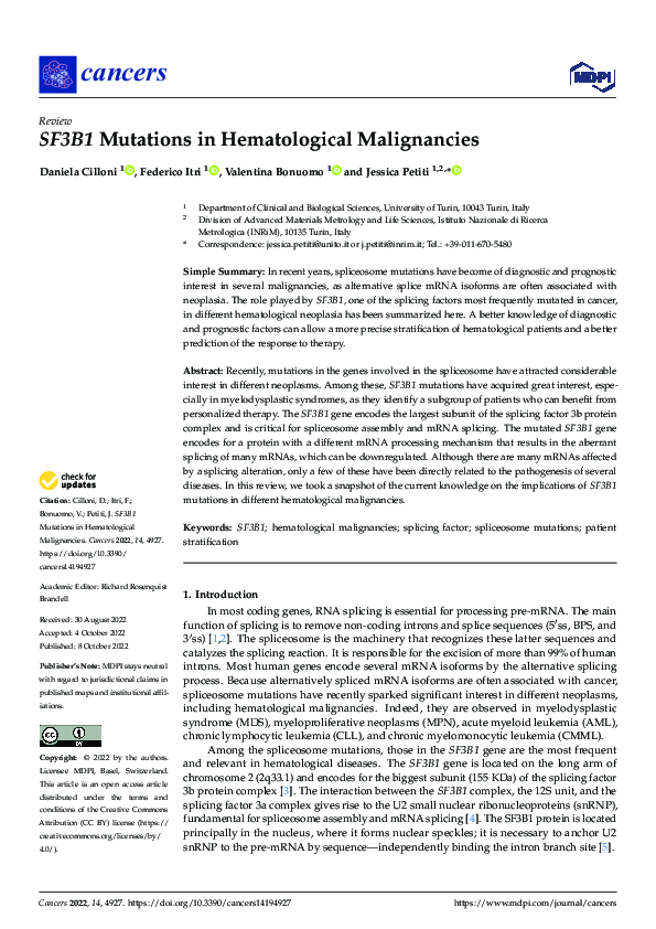 (PDF) SF3B1 Mutations in Hematological Malignancies