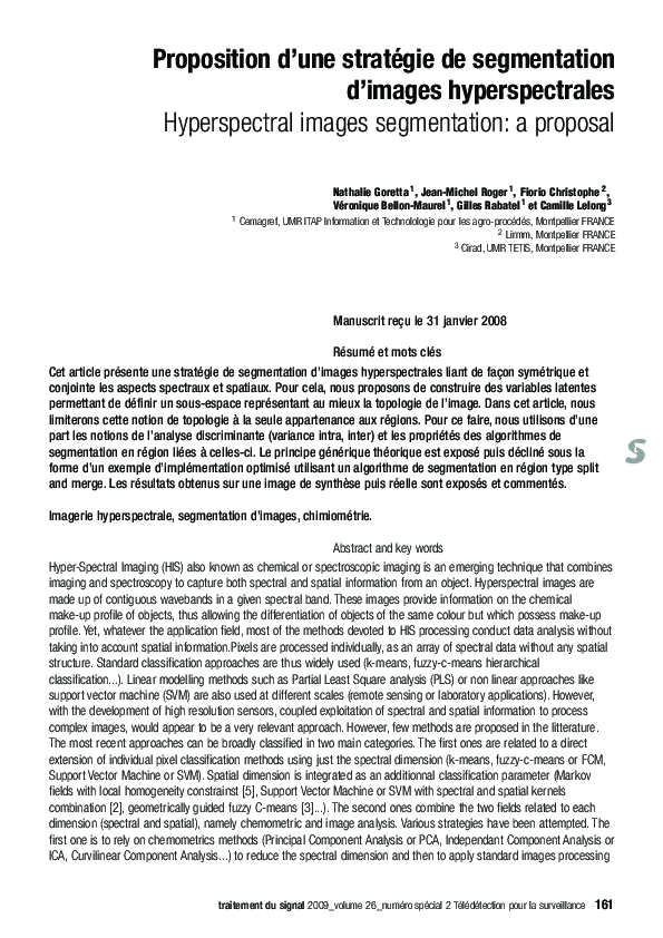 Pdf Proposition D Une Stratégie De Segmentation D Images Hyperspectrales Hyperspectral Images