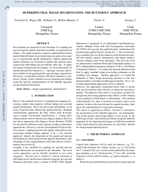 (PDF) Hyperspectral image segmentation: The butterfly approach