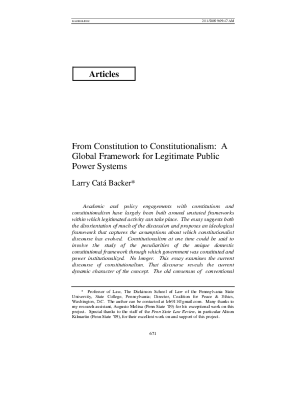 (PDF) From Constitution to Constitutionalism: A Global Framework for ...
