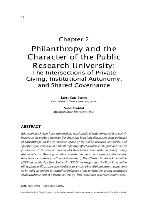 (PDF) Philanthropy and the Character of the Public Research University