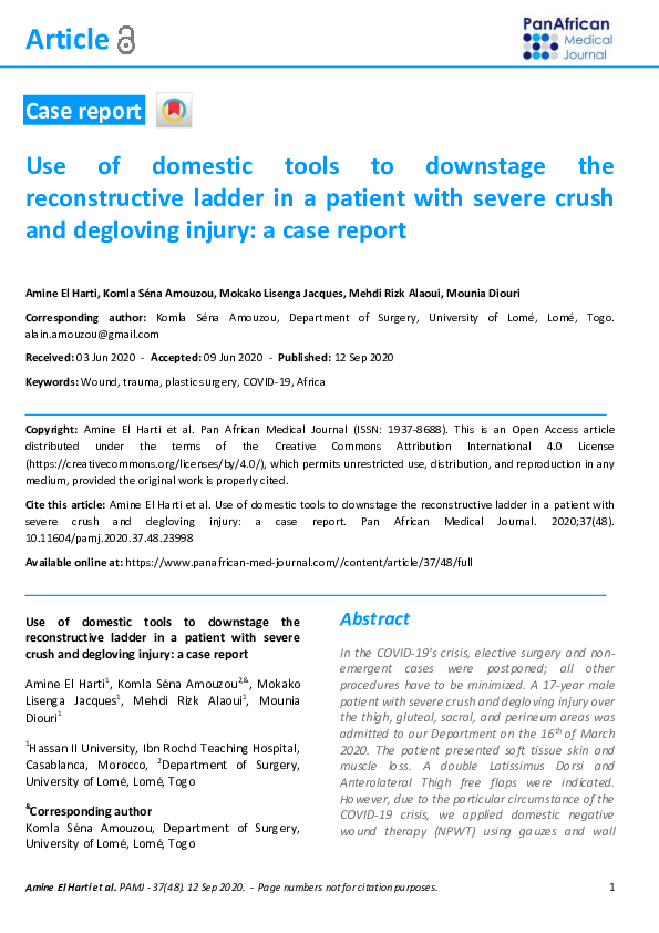 (PDF) Use of domestic tools to downstage the reconstructive ladder in a ...