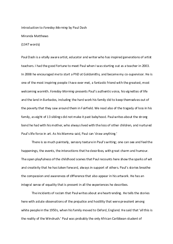 (PDF) Preface/ Introduction for the new edition of Foreday Morning by ...