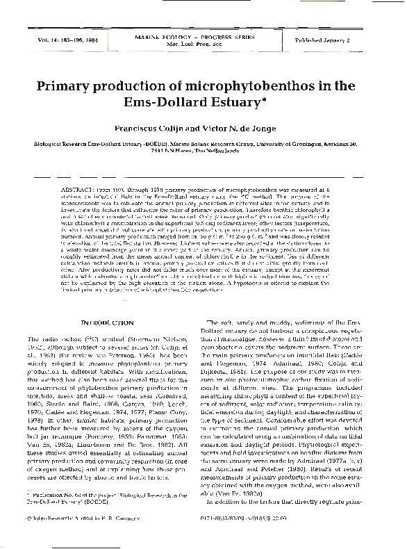 (PDF) Primary production of microphytobenthos in the Ems-Dollard Estuary