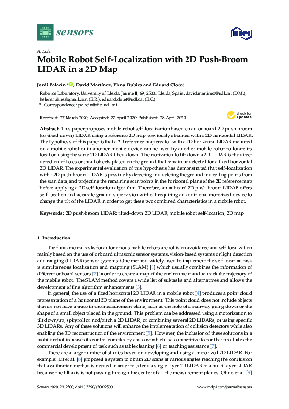 Pdf Mobile Robot Self Localization With 2d Push Broom Lidar In A 2d Map