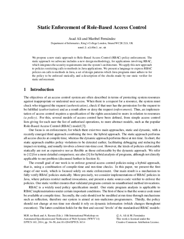 (PDF) Static Role-Based Access Control Enforcement