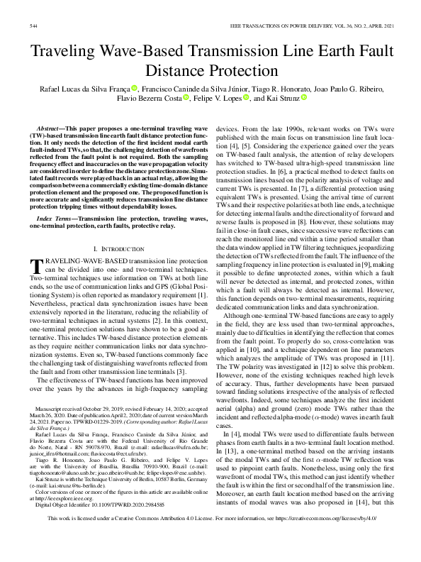 (PDF) Traveling Wave-Based Transmission Line Earth Fault Distance ...