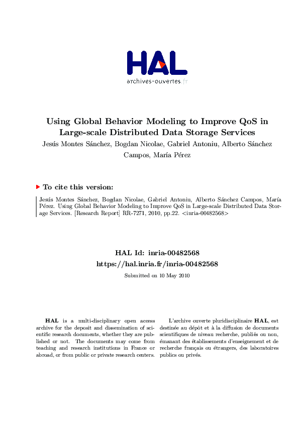 (PDF) Using Global Behavior Modeling to Improve QoS in Cloud Data Storage Services