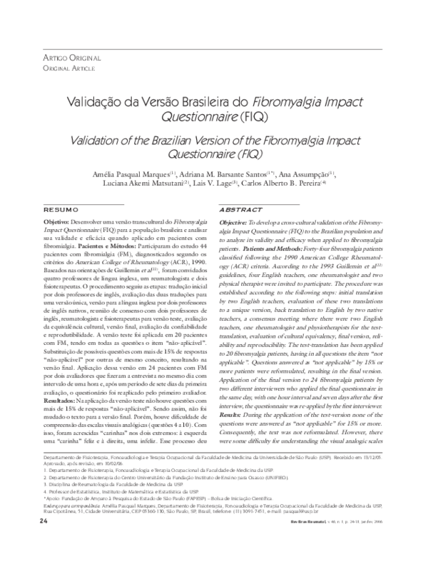 (PDF) Validação da versão brasileira do Fibromyalgia Impact ...