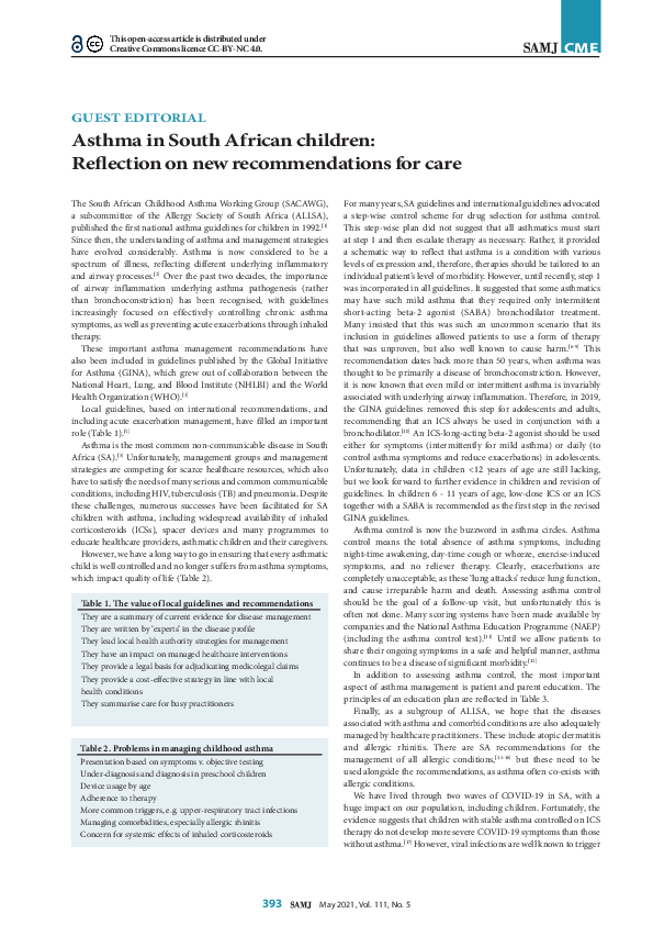 (PDF) Asthma in South African children: Reflection on new ...