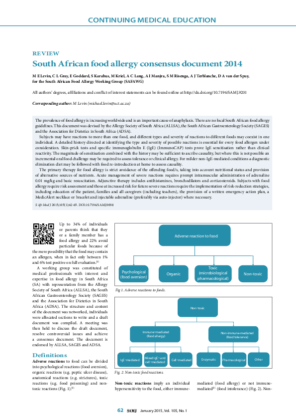(PDF) South African food allergy consensus document 2014