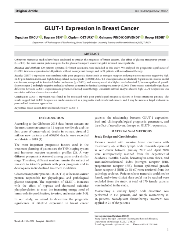 (PDF) Glut-1 expression in breast cancer