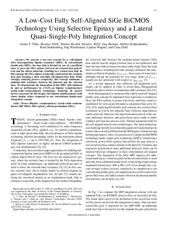 (PDF) A Low-Cost Fully Self-Aligned SiGe BiCMOS Technology Using Selective Epitaxy and a Lateral ...