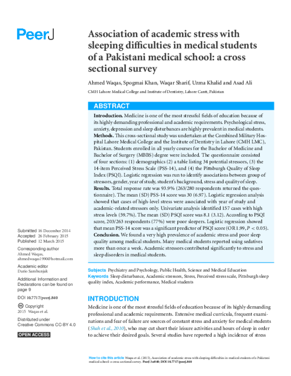 (PDF) Association of academic stress with sleeping difficulties in ...