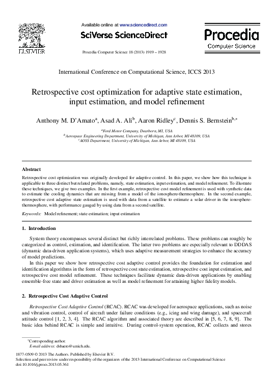 Pdf Retrospective Cost Optimization For Adaptive State Estimation