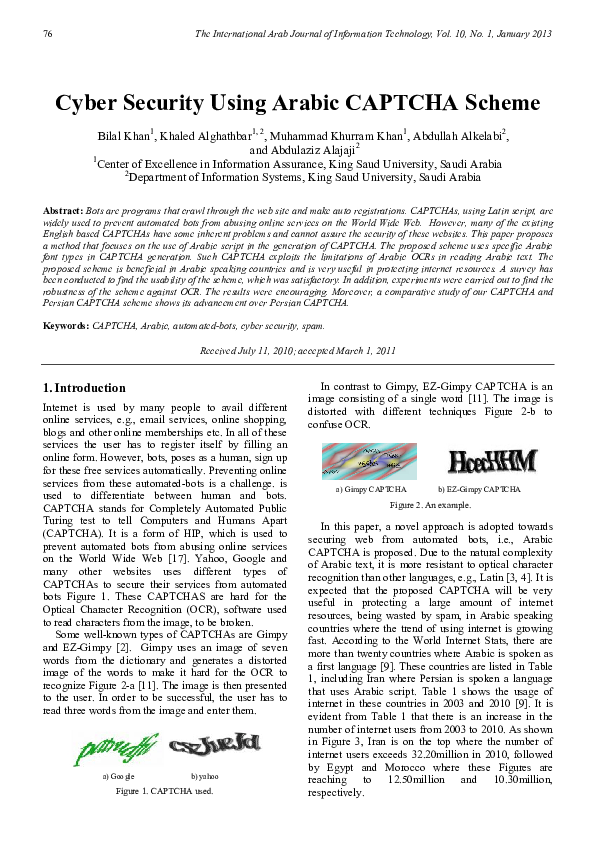 (PDF) Cyber Security using Arabic CAPTCHA Scheme