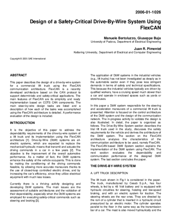 (PDF) Design of a Safety-Critical Drive-By-Wire System using FlexCAN