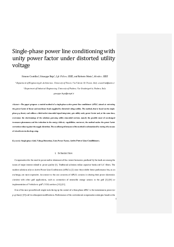 (PDF) Single-phase power line conditioning with unity power factor ...