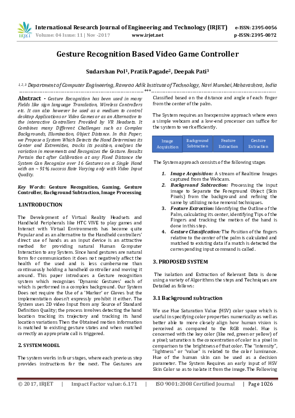 (PDF) Gesture Recognition Based Video Game Controller