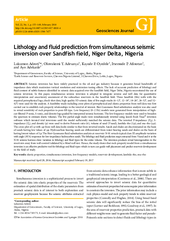 (PDF) Lithology and fluid prediction from simultaneous seismic ...