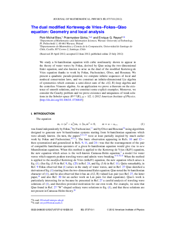 (PDF) The dual modified Korteweg-de Vries–Fokas–Qiao equation: Geometry ...