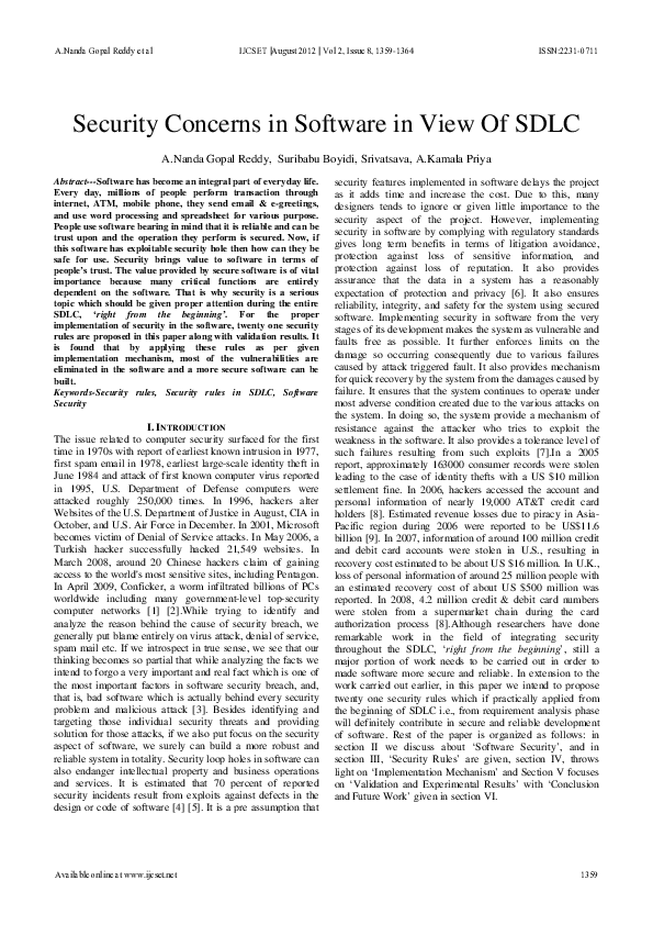 (PDF) Security Concerns in Software in View Of SDLC