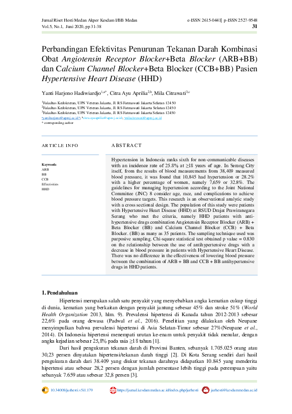 (PDF) Perbandingan Efektivitas Penurunan Tekanan Darah Kombinasi Obat ...