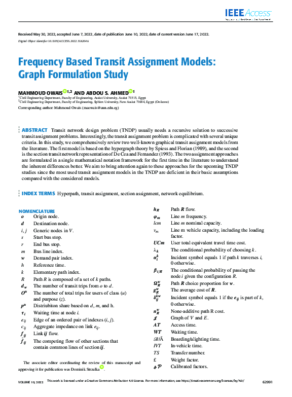 (PDF) Frequency Based Transit Assignment Models: Graph Formulation Study