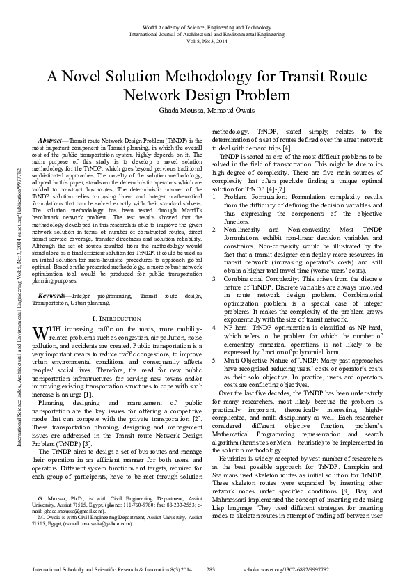 (PDF) A Novel Solution Methodology For Transit Route Network Design Problem