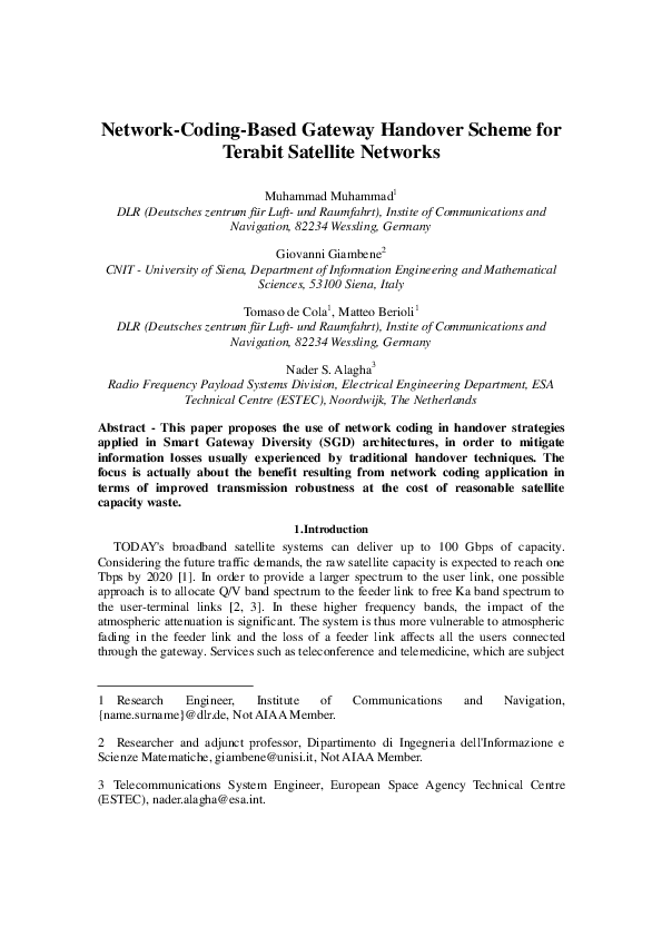 (PDF) Network-Coding-Based Gateway Handover Scheme for Terabit Satellite Networks
