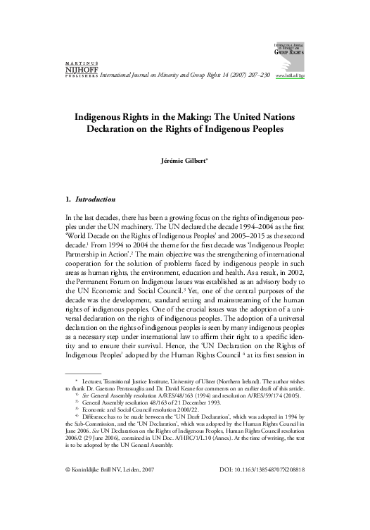 (PDF) Indigenous Rights in the Making: The United Nations Declaration ...