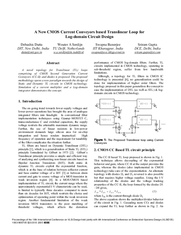 (PDF) A new CMOS current conveyors based translinear loop for log-domain circuit design