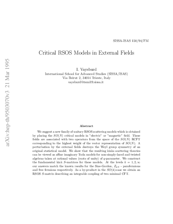 (PDF) Critical RSOS models in external fields