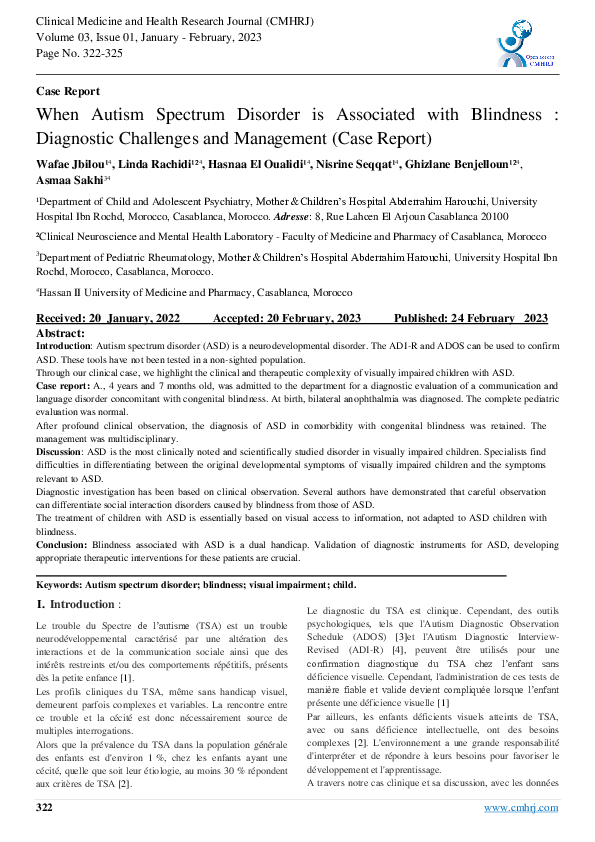 (PDF) When Autism Spectrum Disorder is Associated with Blindness ...