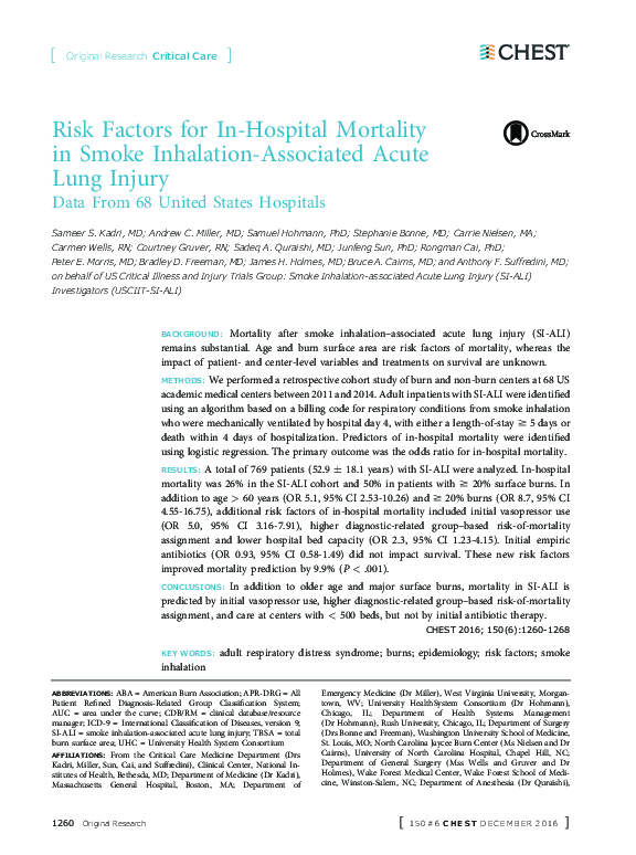 (PDF) Risk Factors for In-Hospital Mortality in Smoke Inhalation ...