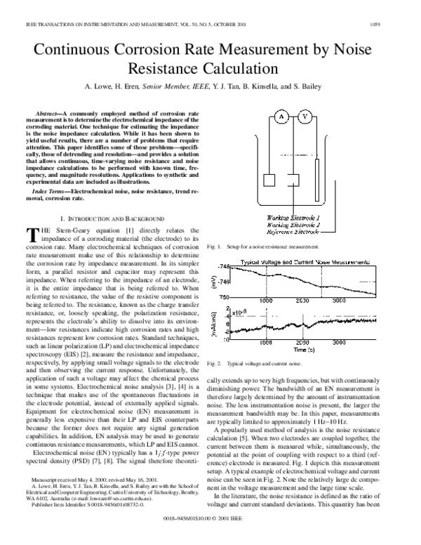 (PDF) Continuous corrosion rate measurement by noise resistance calculation