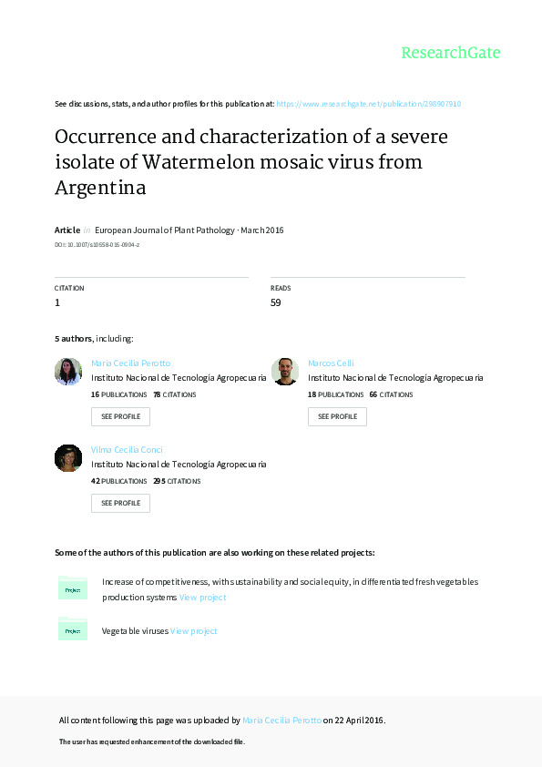 (PDF) Occurrence and characterization of a severe isolate of Watermelon ...