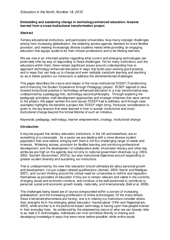(PDF) Embedding and sustaining change in technology-enhanced education ...