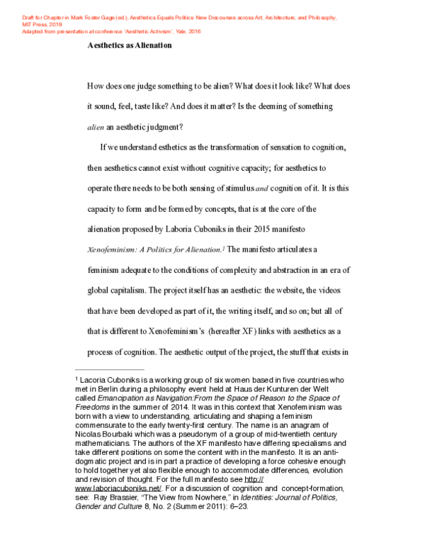(PDF) Aesthetics as Alienation